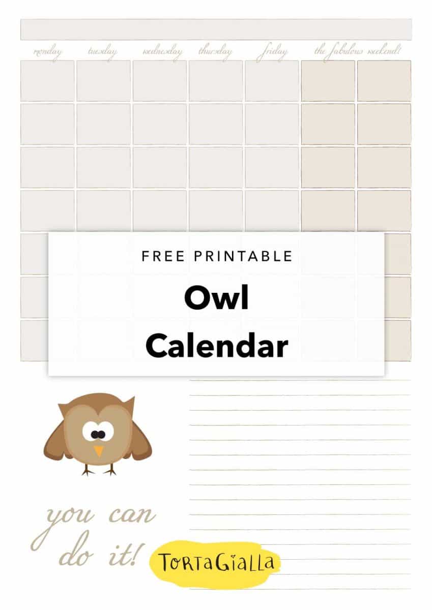 Cute Owl Monthly Calendar Printable - tortagialla