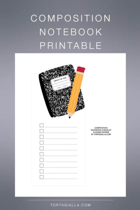 Composition Notebook Printable Checklist Planner Divider - tortagialla